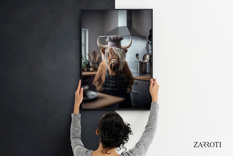 Highland Cow Kitchen Instant Download Art, Chef Cow Kitchen Wall Decor ...