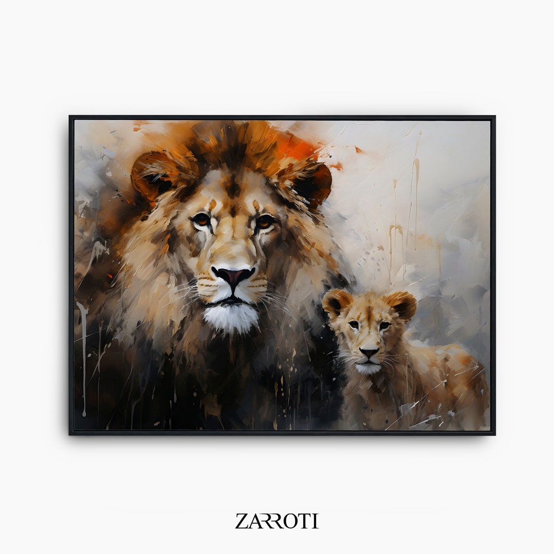 Abstract Lion Art Instant Download, Lion and Cub Printable Wall Art ...
