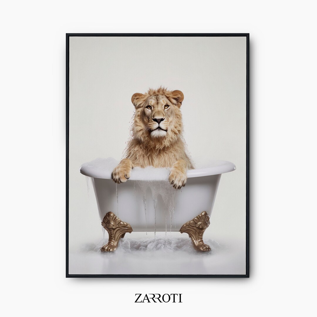 Lioness in Vintage Bath Tub Digital Download, Lioness Bathroom Print ...