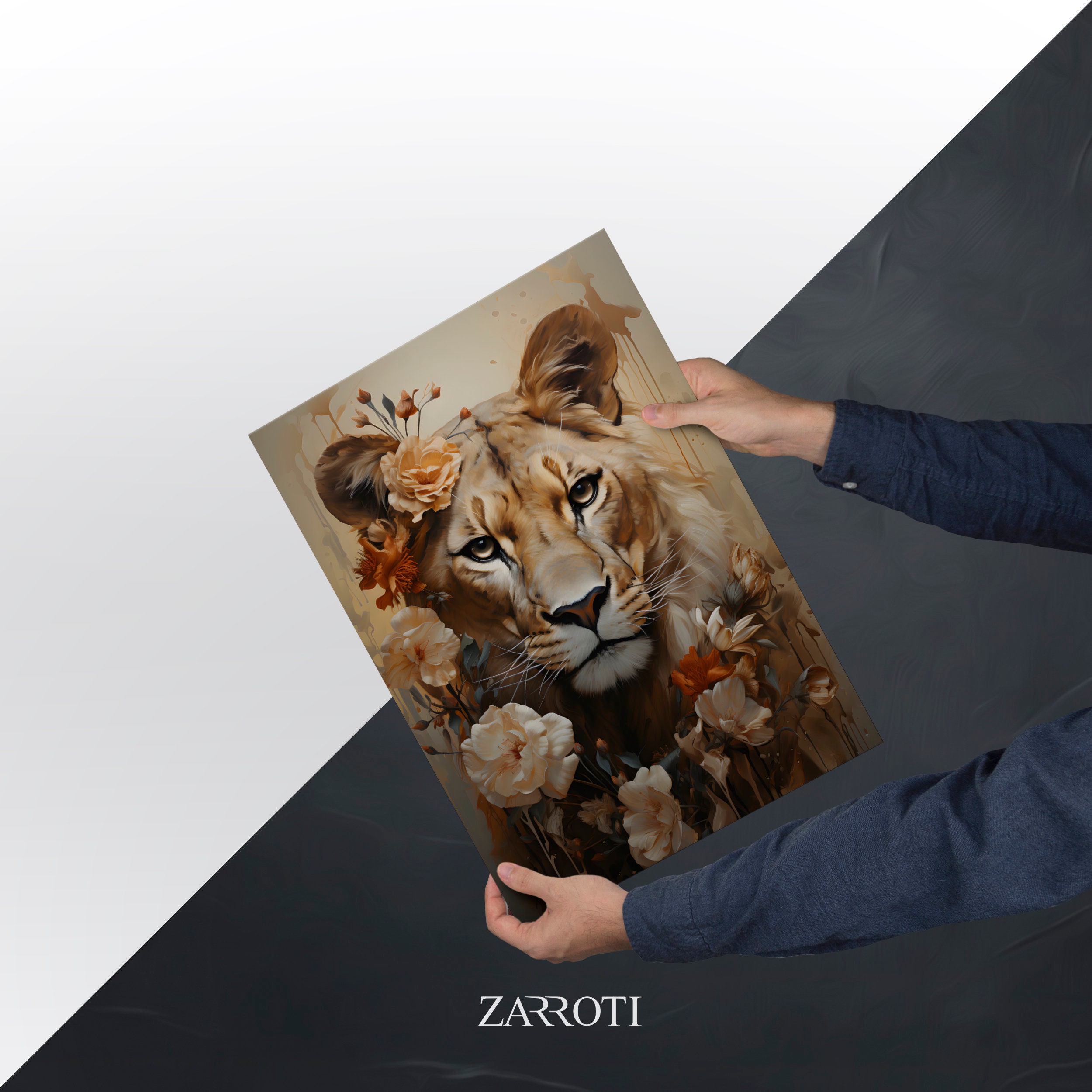 Abstract Lioness Flower Wall Art, Modern Lioness Decor, Jungle Animal ...