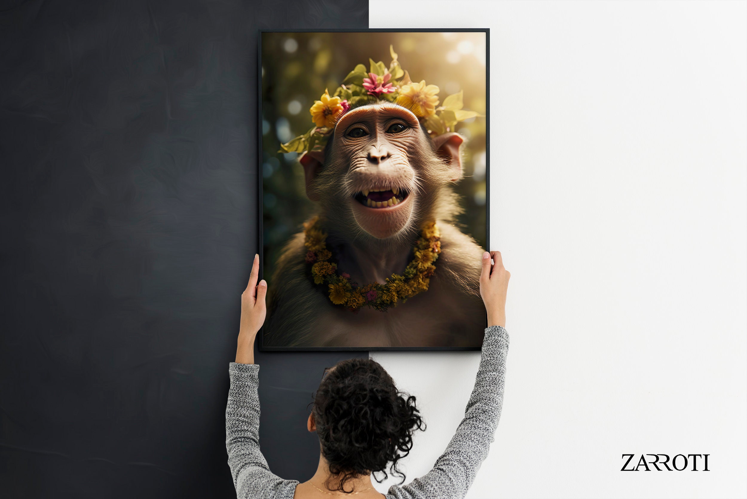 Funny Monkey Poster Wall Art ,laughing Monkey Art Poster, Funny Monkey ...