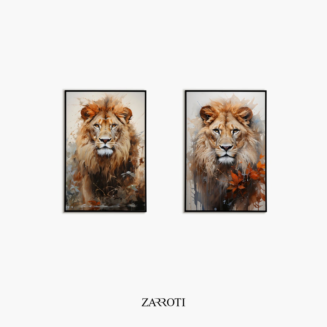 Abstract Lion Wall Art, Lion Oil Painting Art Instant Download, Lion ...
