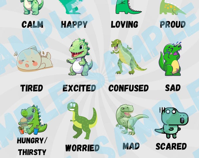Dinosaur Feelings Chart Neurodivergent SLP OT Sticker Mental Health ...