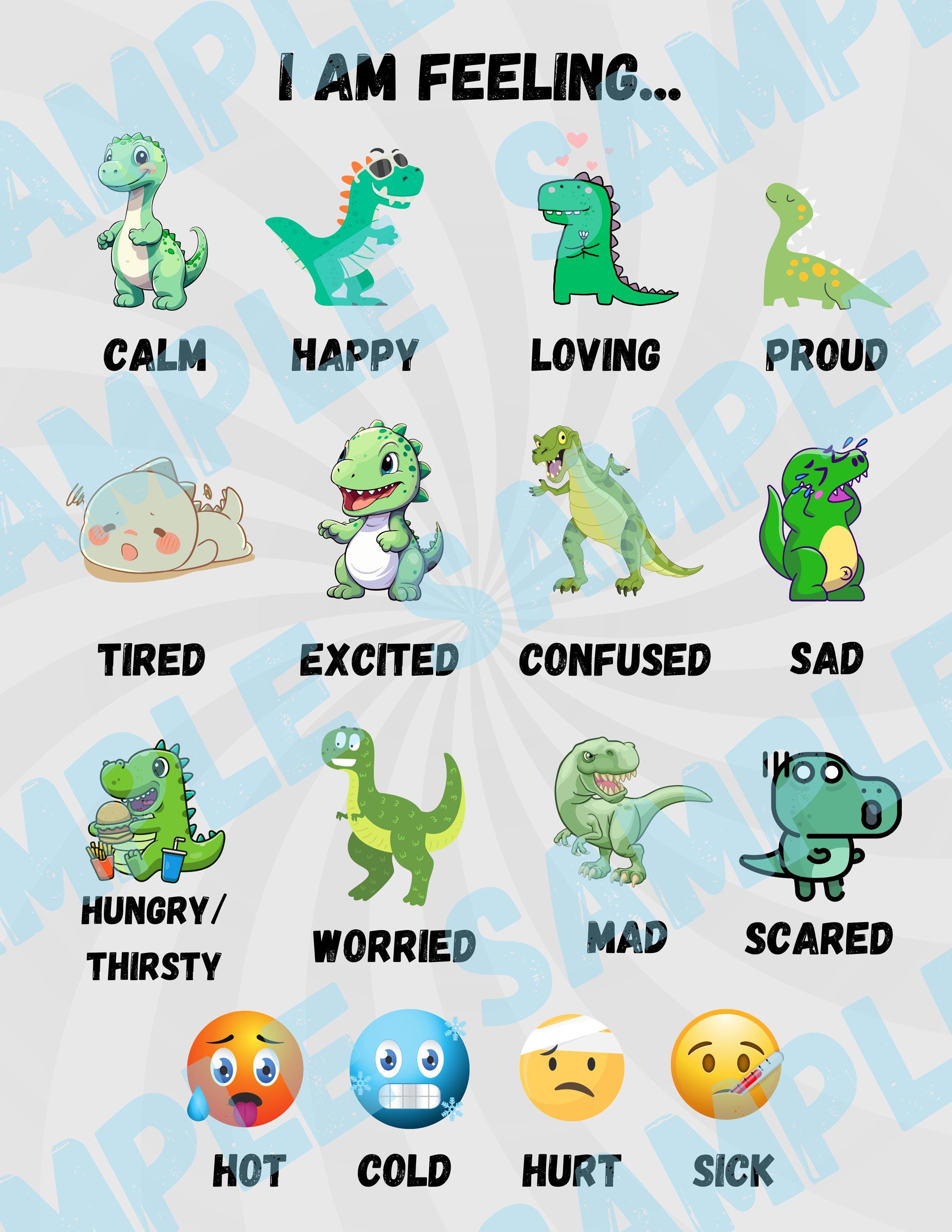 Dinosaur Feelings Chart Neurodivergent SLP OT Sticker Mental Health ...