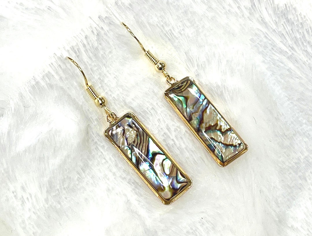 Handmade Abalone Shell Dangle Earrings: 14K Gold Plated, Hypoallergenic ...