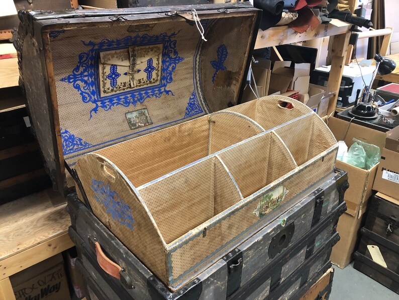 A Very Large Round Top Steamer Trunk Made by Develling in the Late ...