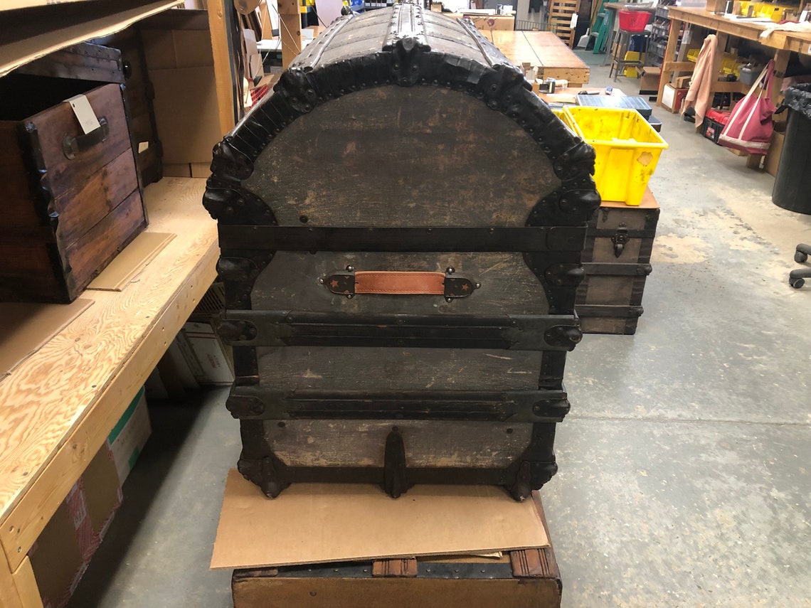 A Very Large Round Top Steamer Trunk Made by Develling in the Late ...
