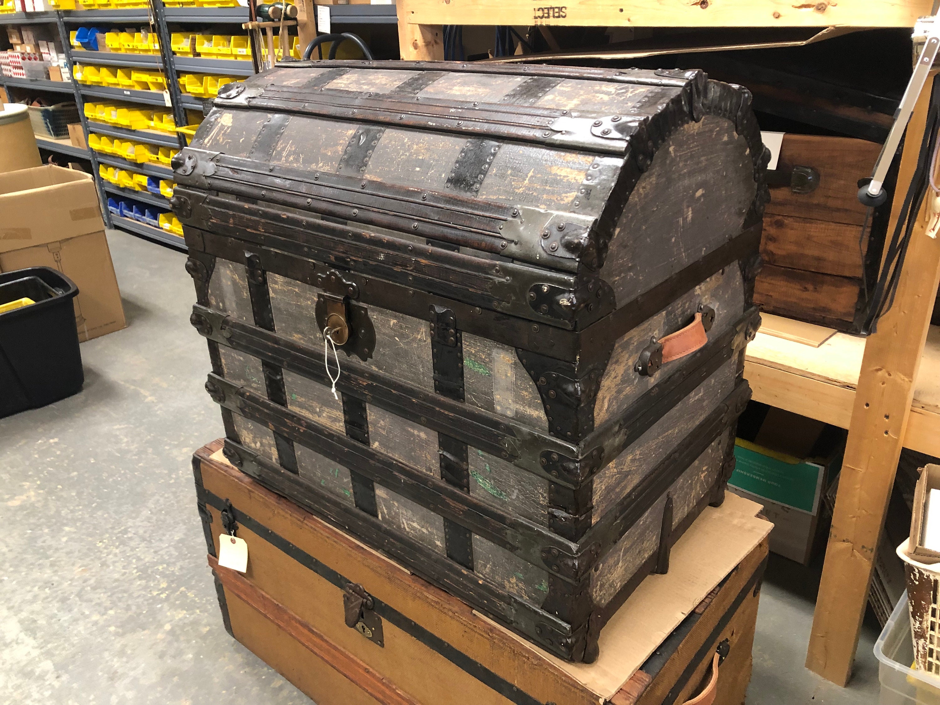 A Very Large Round Top Steamer Trunk Made by Develling in the Late ...
