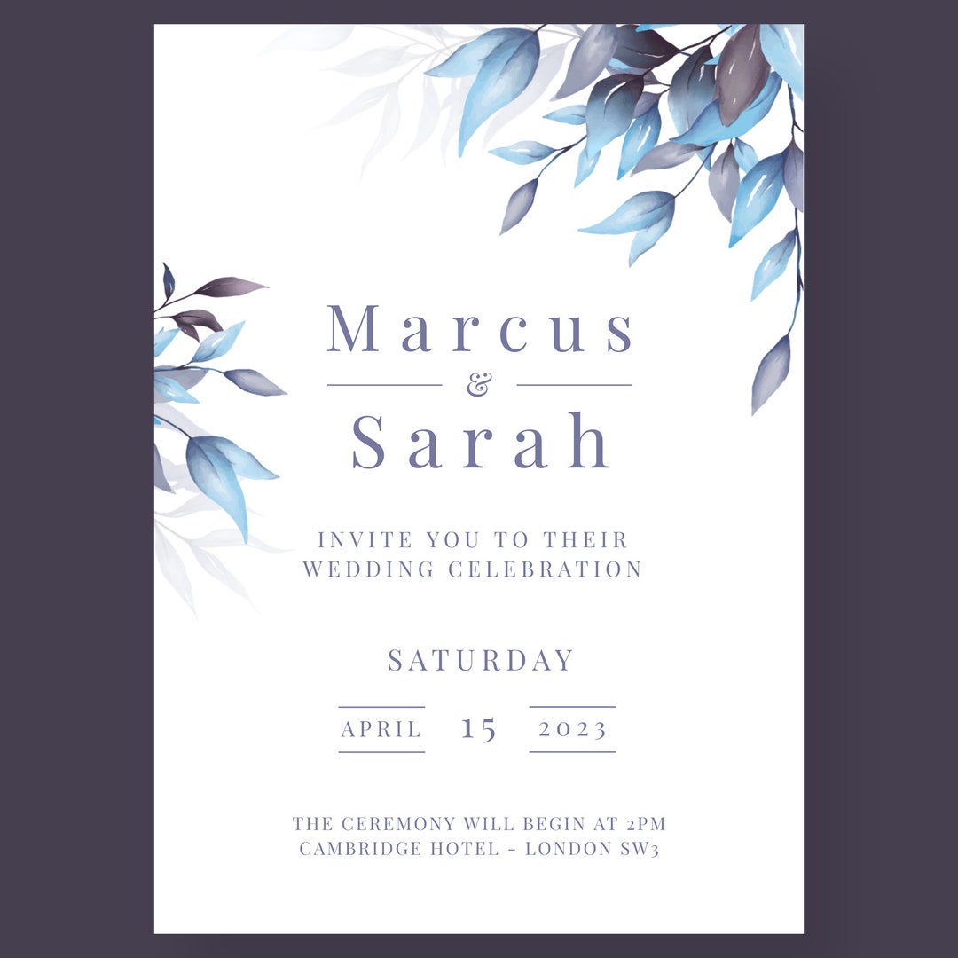 Blue Leaves Wedding Invitation Set - Etsy