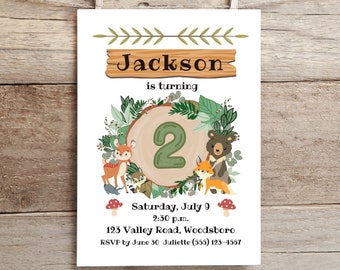 Woodland Camping Invitation Birthday Forest Animals Nature - Etsy