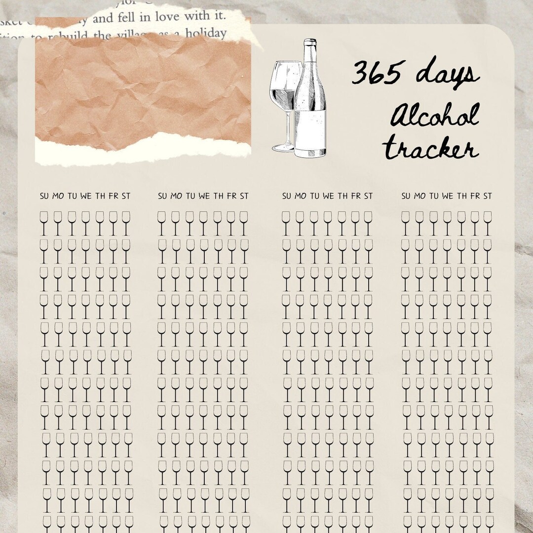 365-day Alcohol Tracker | Digital PNG Habit Tracker | Wine Glass ...