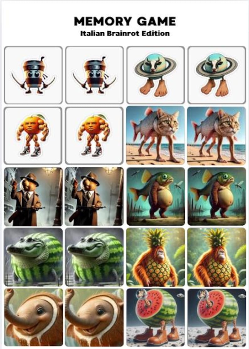 Italian Brainrot Memory Card Game – Digital Download | Printable ...