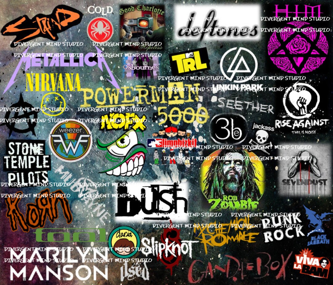 90s Rock Band Logos Version #2 Tumbler Wrap Digital Download PNG - Etsy