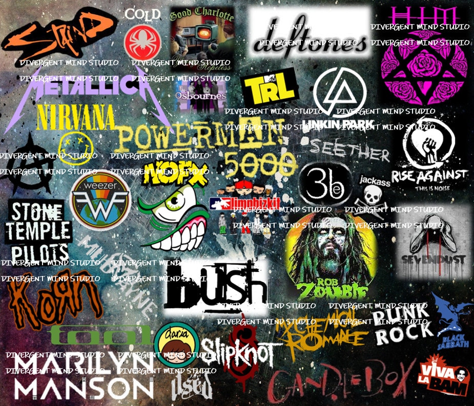 90s Rock Band Logos Version #2 Tumbler Wrap Digital Download PNG - Etsy