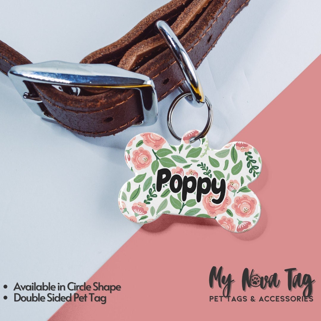 Floral Pet Tag I Poppy Dog Tag I Flower Id Tag I Cute Pet Tag I Pet Id ...