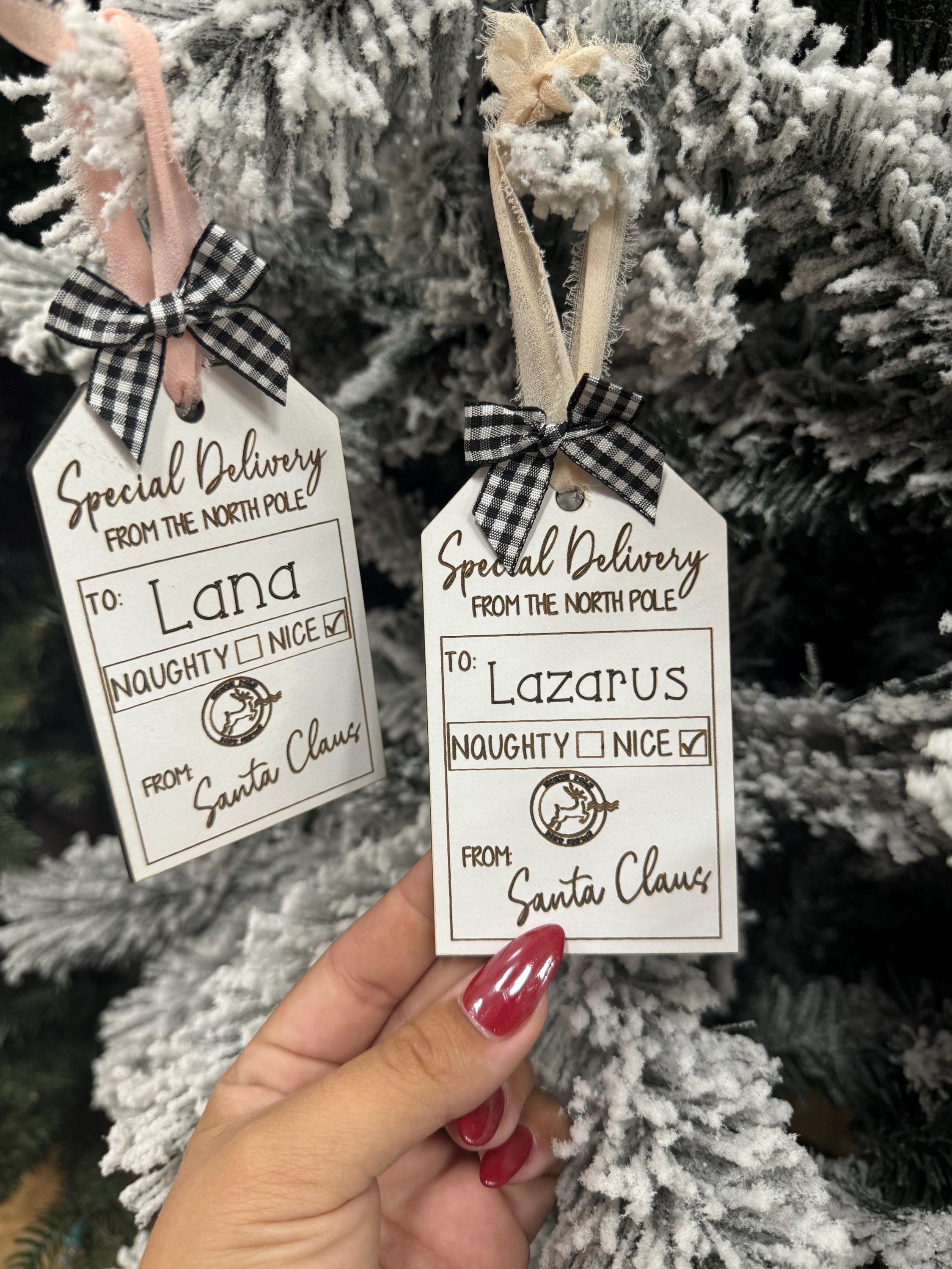Personalized Santa Gift Tag: Engraved Wooden Christmas Name Tag - Etsy