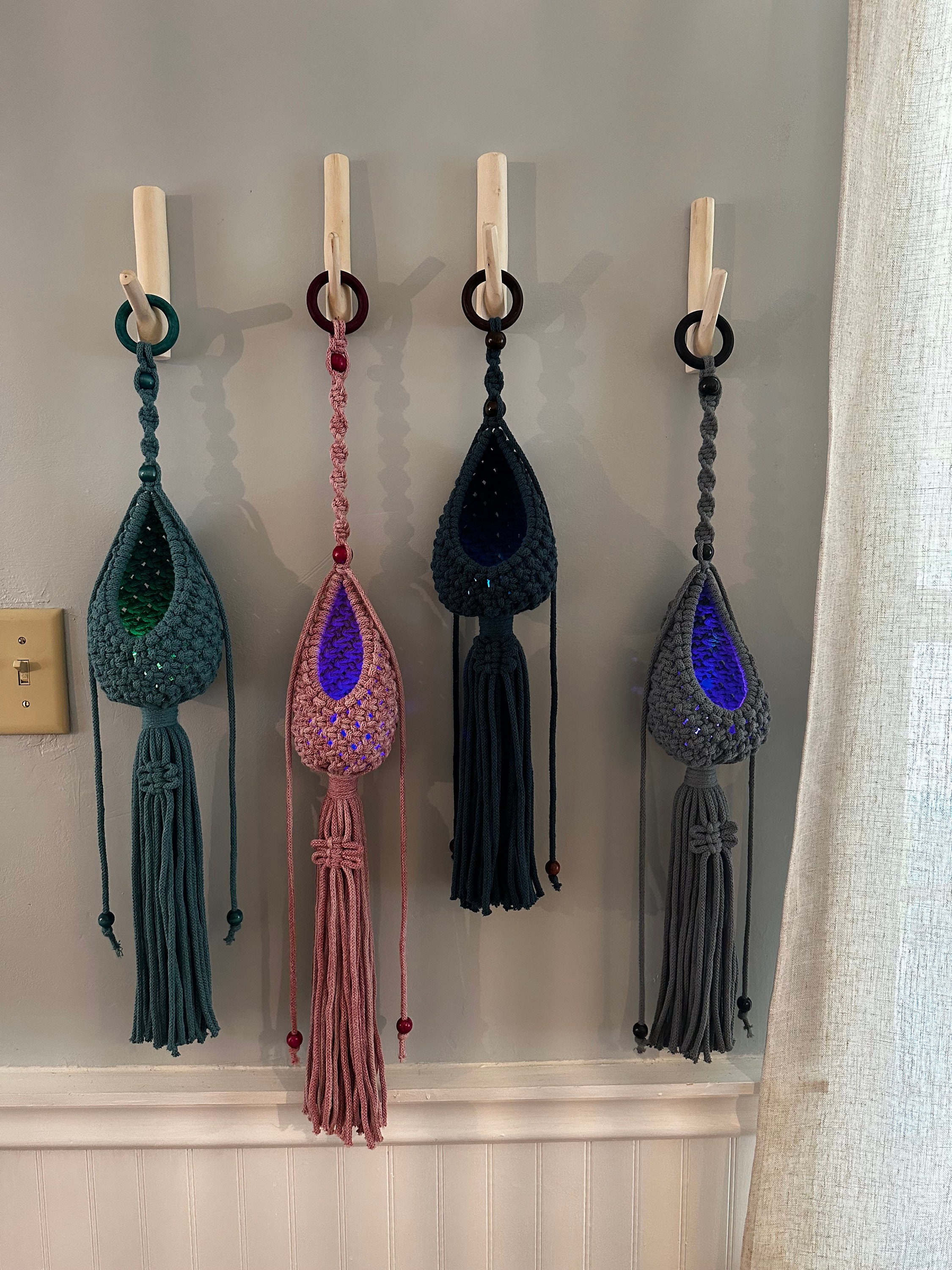 Boho Chic Macrame Hanging Woven Baskets Bobbiny Cord Wooden - Etsy