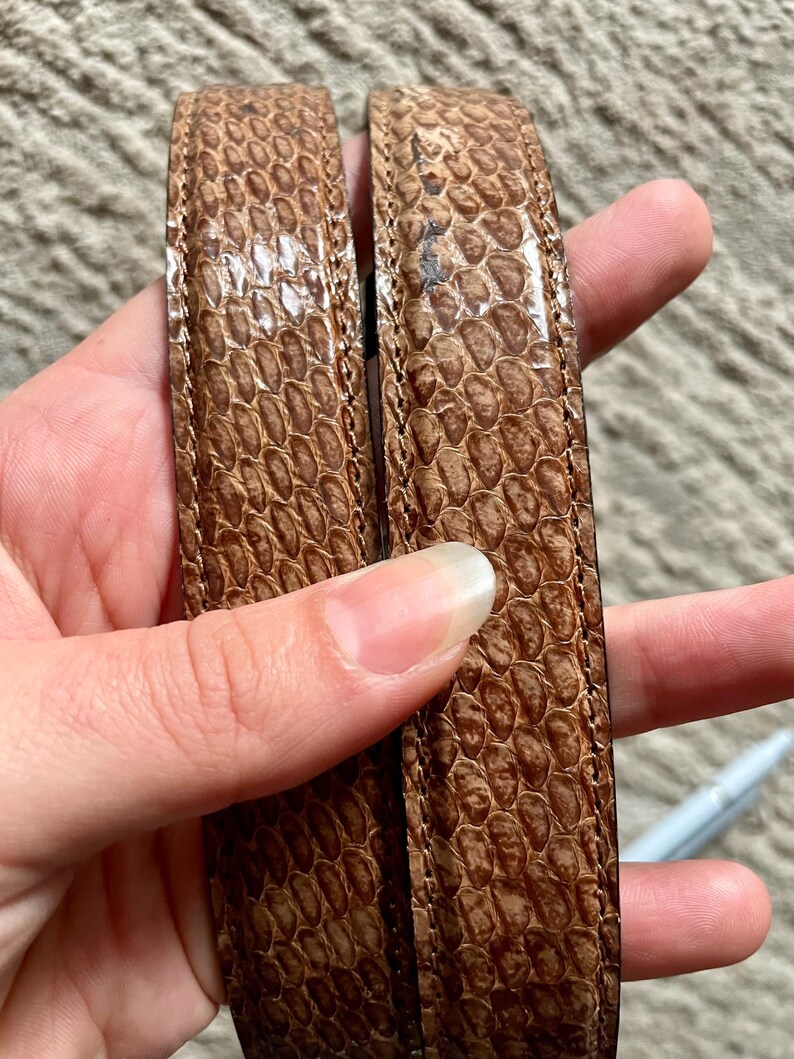 Vintage Men’s Real Snake Skin Brown Leather Belt Solid Brass Buckle ...