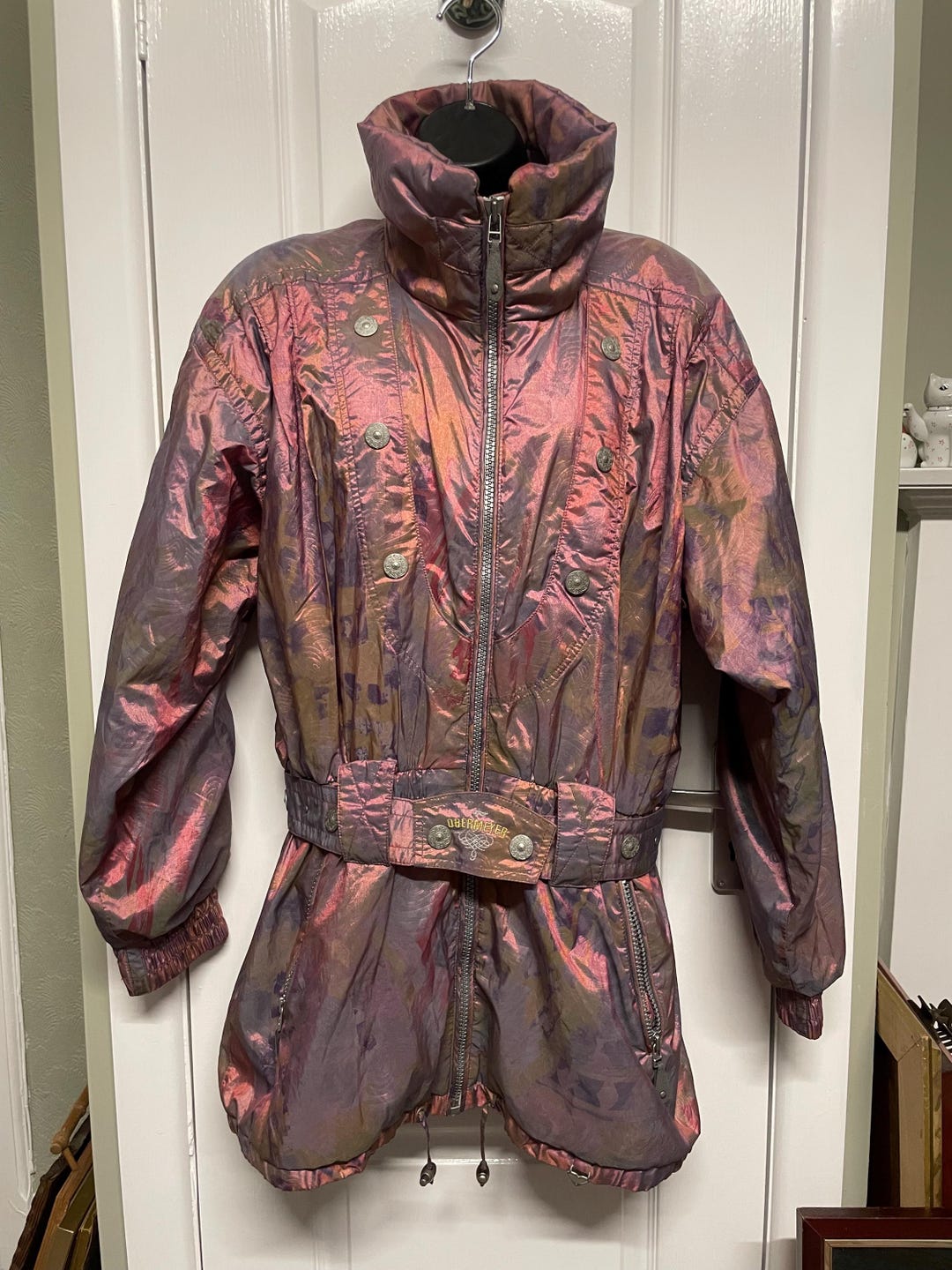 Vintage 80s Obermeyer Ski Jacket: Rose Pink Metallic Marble, Belted - Etsy
