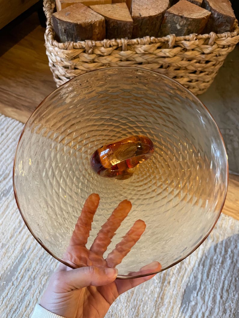 Vintage 1950s Amber Webb Glass Patterned Round Cake Serving Stand ...