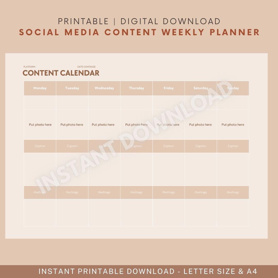 Social Media Content Weekly Planner Social Media Content Organizer ...
