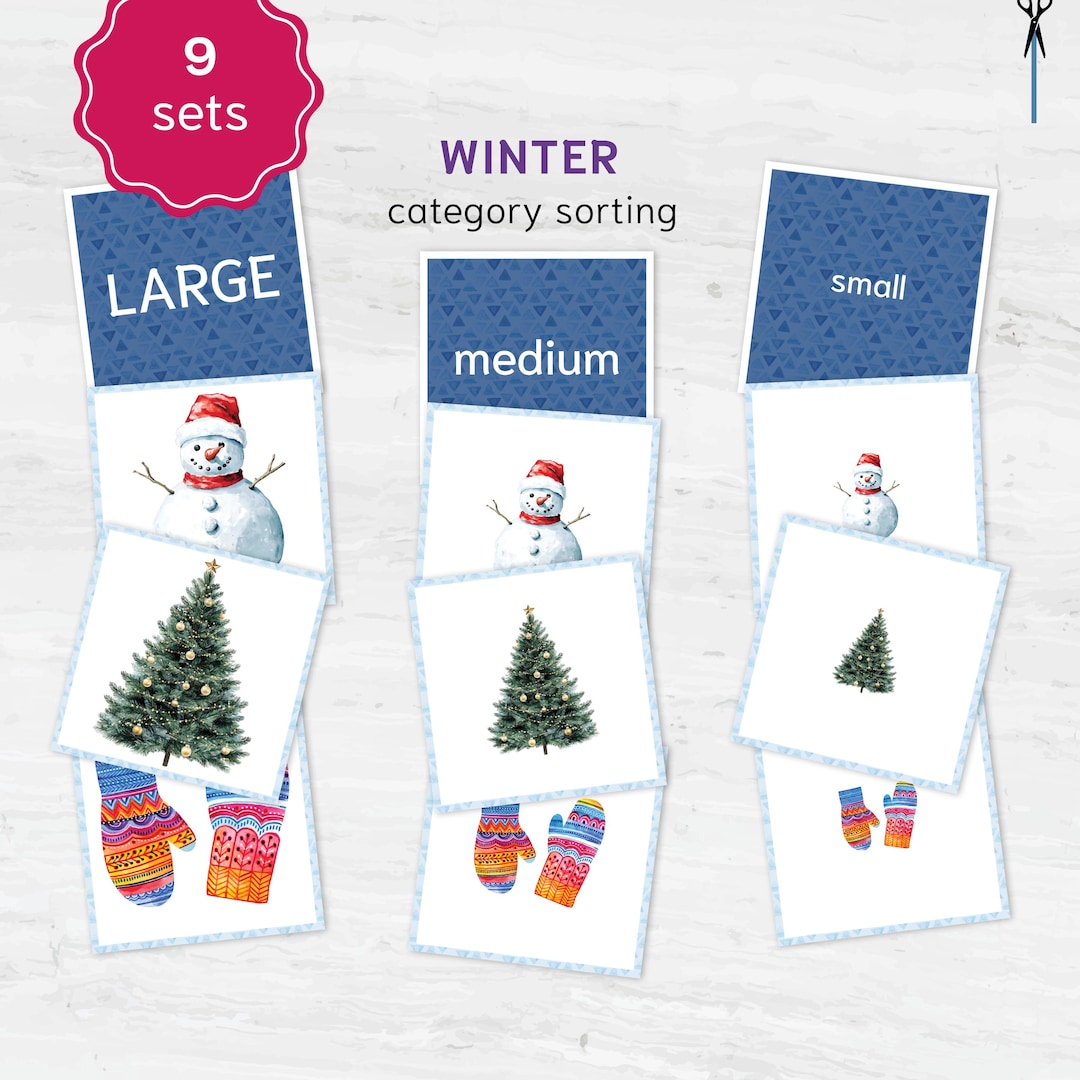 Winter Size Sorting Cards | Montessori Math Printable (digital Download ...