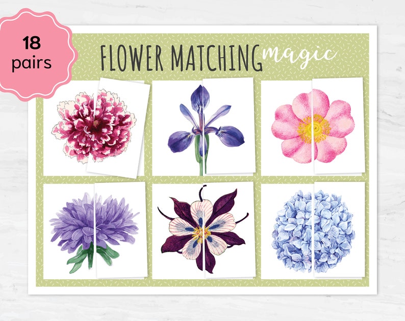 FLOWERS Symmetry Matching Puzzle Activity. Toddler Learning Activity ...