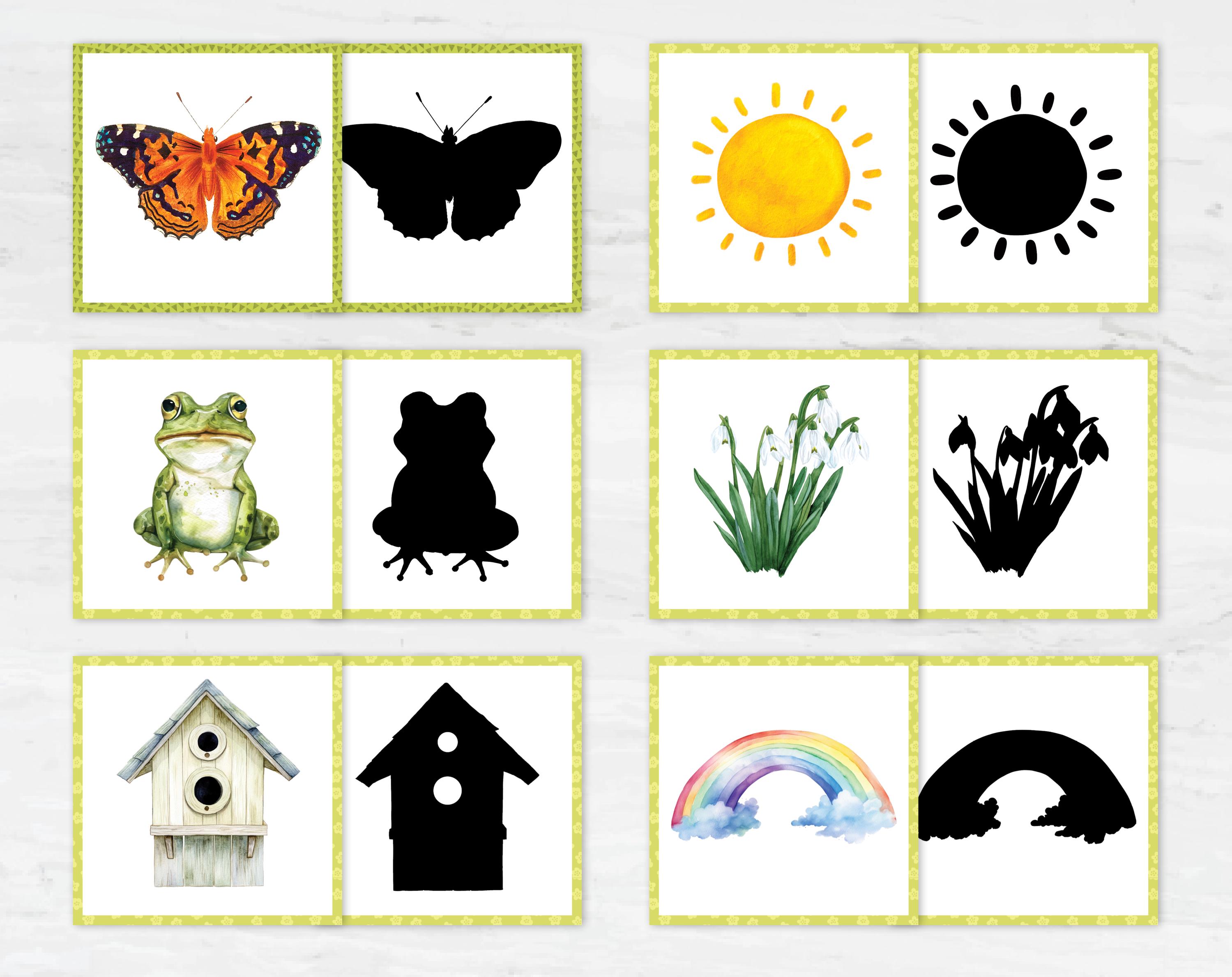 Spring Shadow Matching Cards: Montessori Learning Game for Preschool in ...