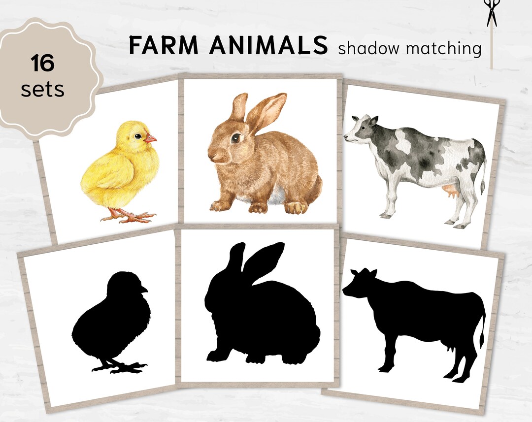 Farm Animal Shadows: Barnyard Montessori Matching Activity, Livestock ...