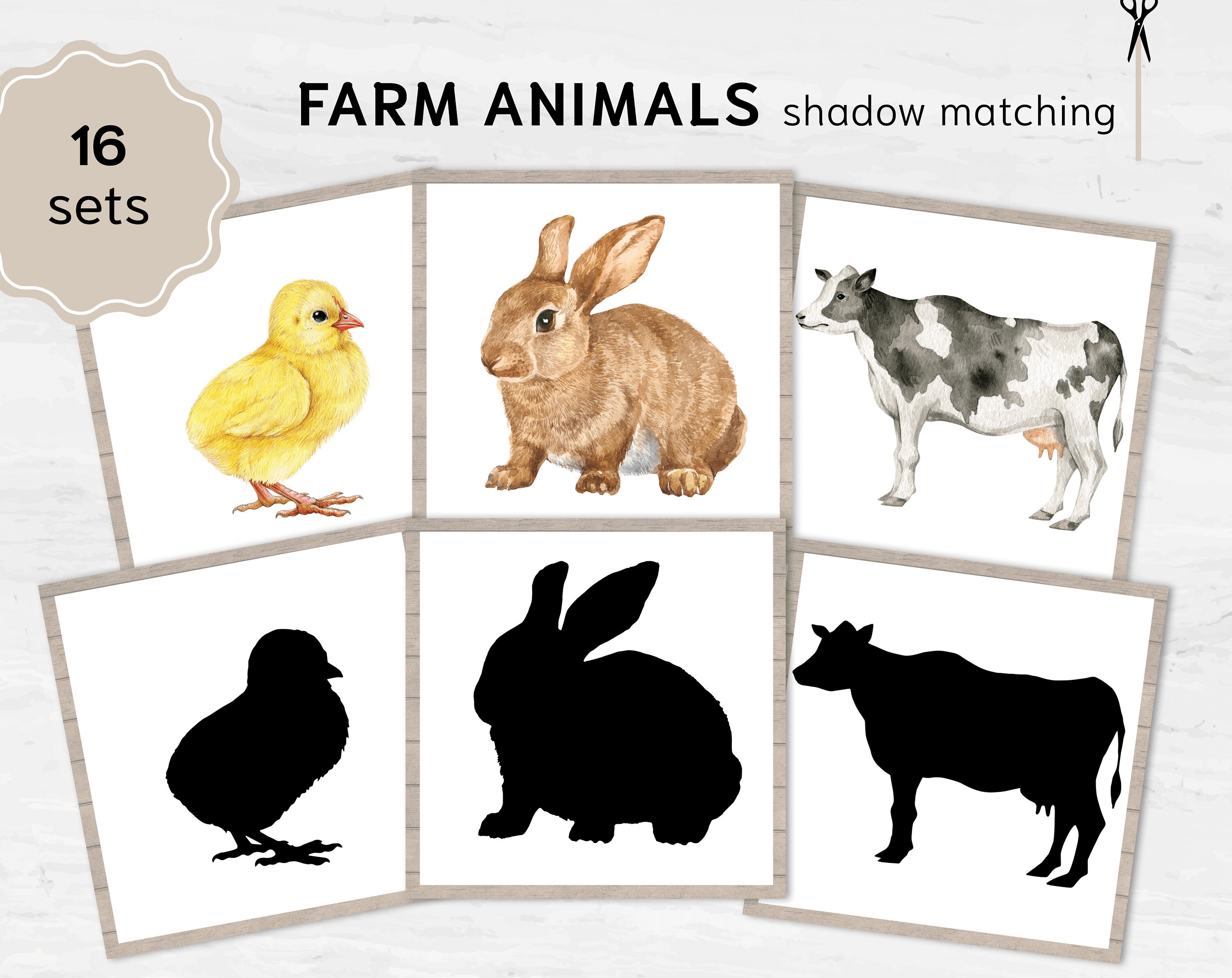 Farm Animal Shadows: Barnyard Montessori Match, Livestock Silhouette ...