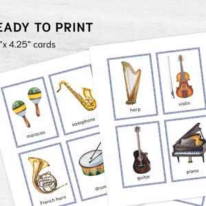 Musical Instruments Flashcards. Printable Watercolor Montessori 3 Part ...