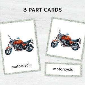 Printable Transport Flashcards Montessori Learning - Watercolor 3 Part ...