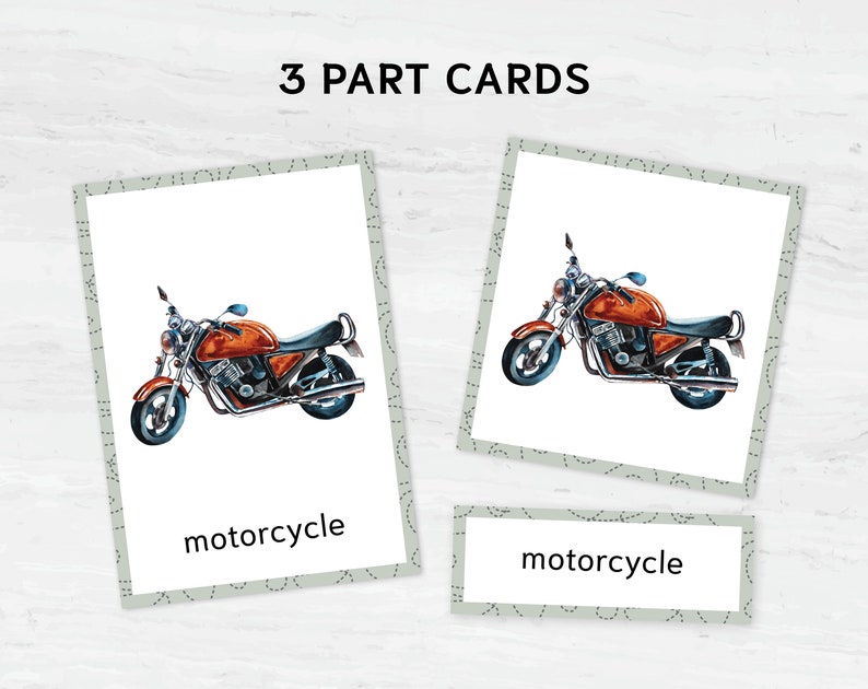 Printable Transport Flashcards Montessori Learning - Watercolor 3 Part ...