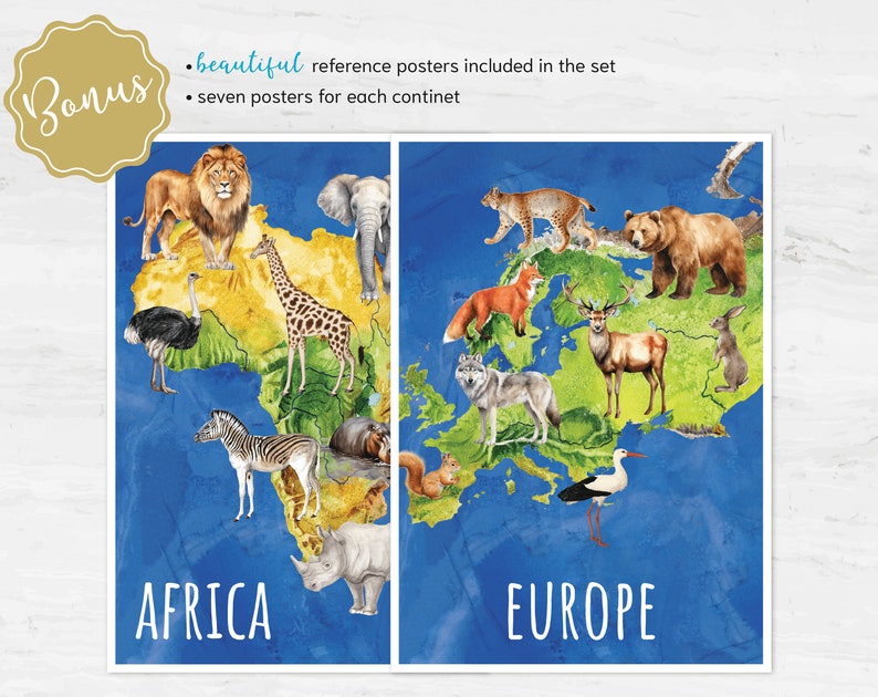 Animals & Continents Matching Adventure. Printable Montessori ...