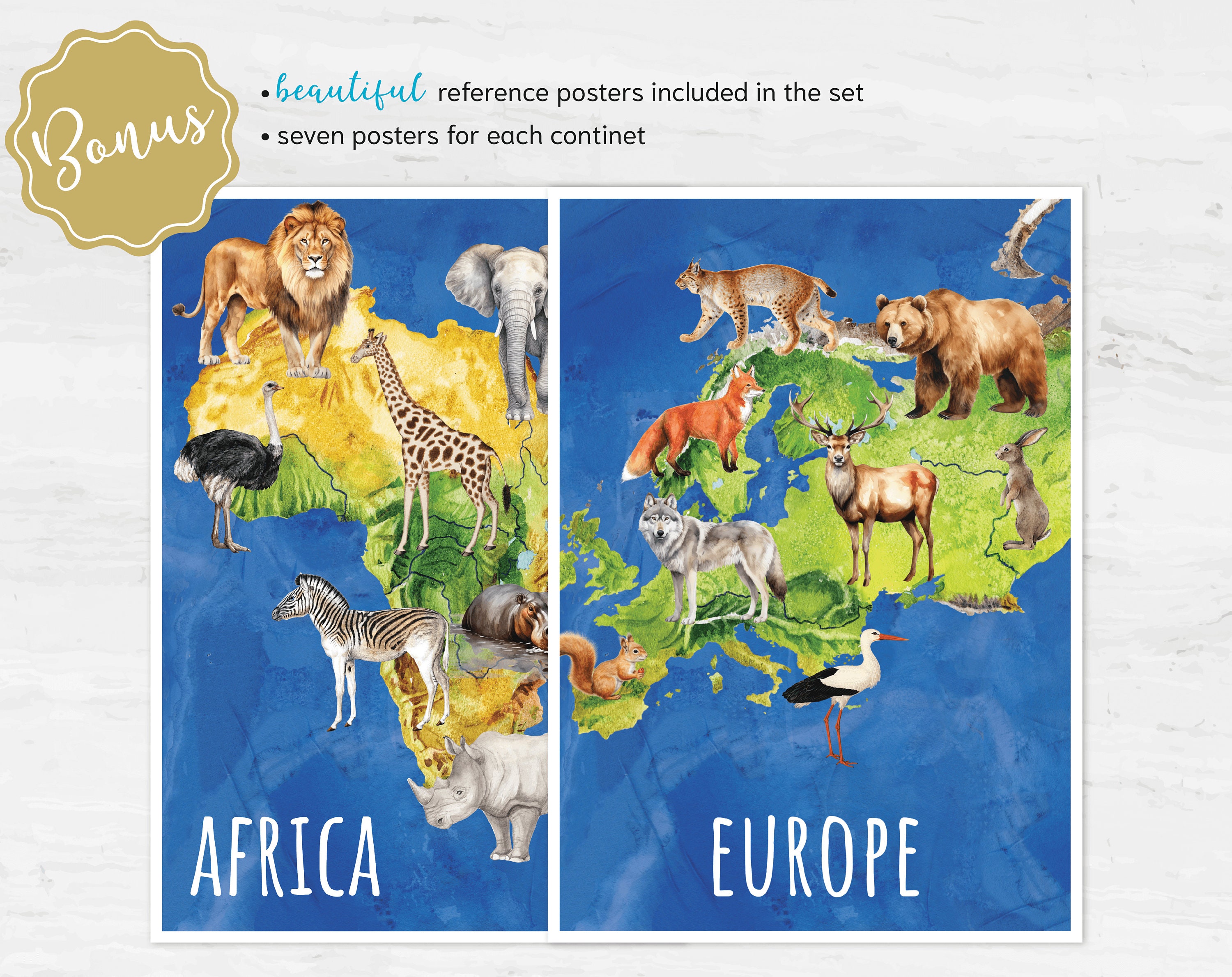 Animals & Continents Matching Adventure. Printable Montessori ...