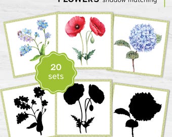 Flower Shadow Matching Cards: Montessori Learning Game (PDF Download ...