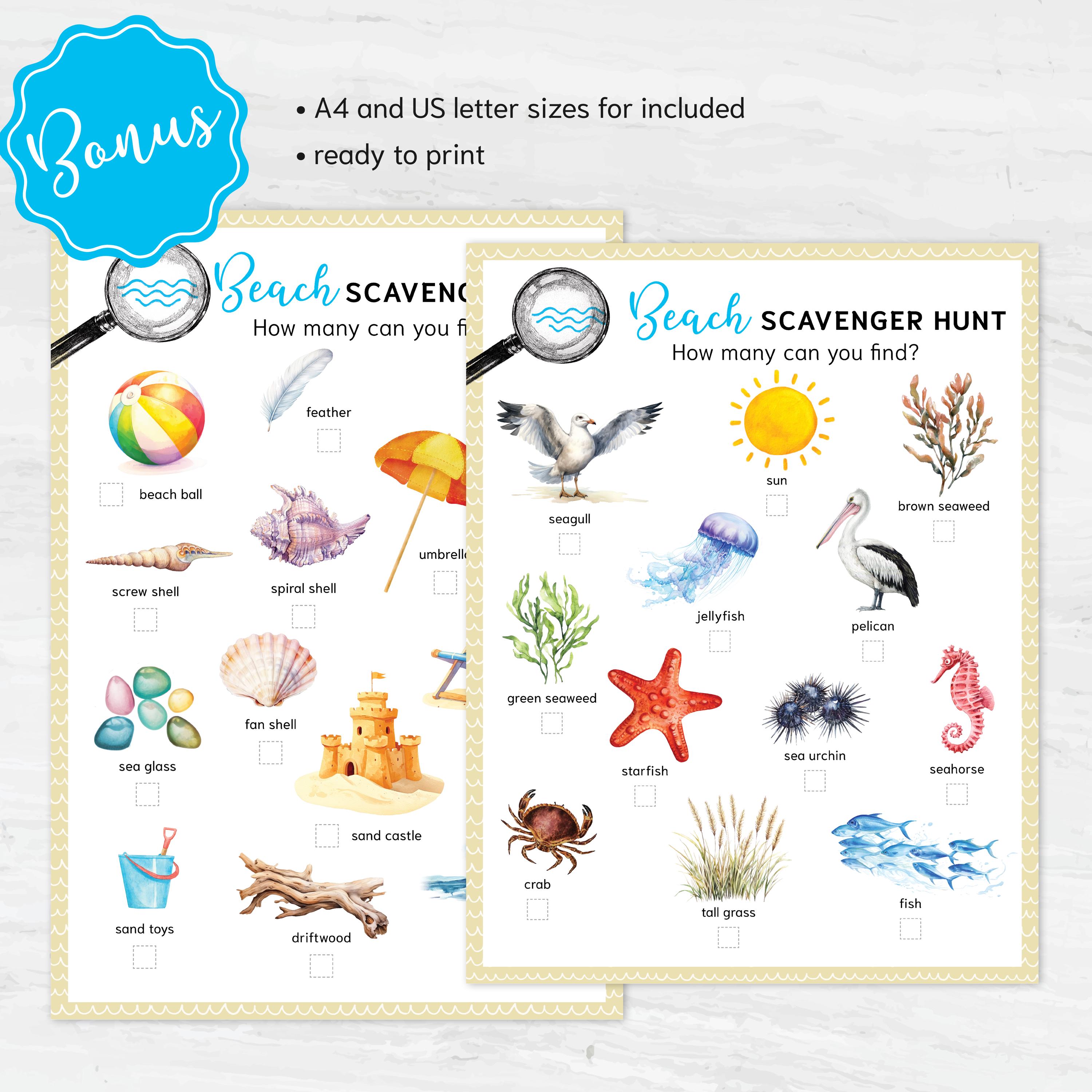 Beach Scavenger Hunt. Printable Summer Nature Activity. Outdoor Beach ...