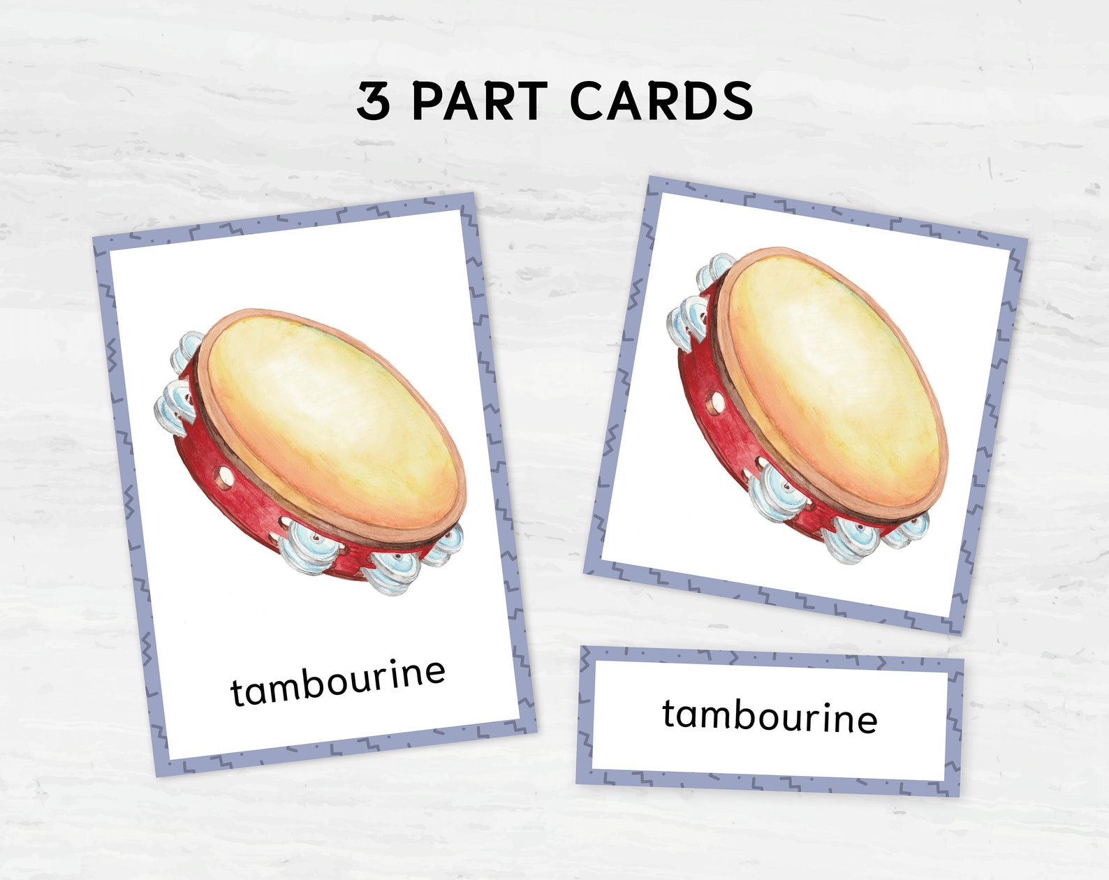 Musical Instruments Flashcards. Printable Watercolor Montessori 3 Part ...