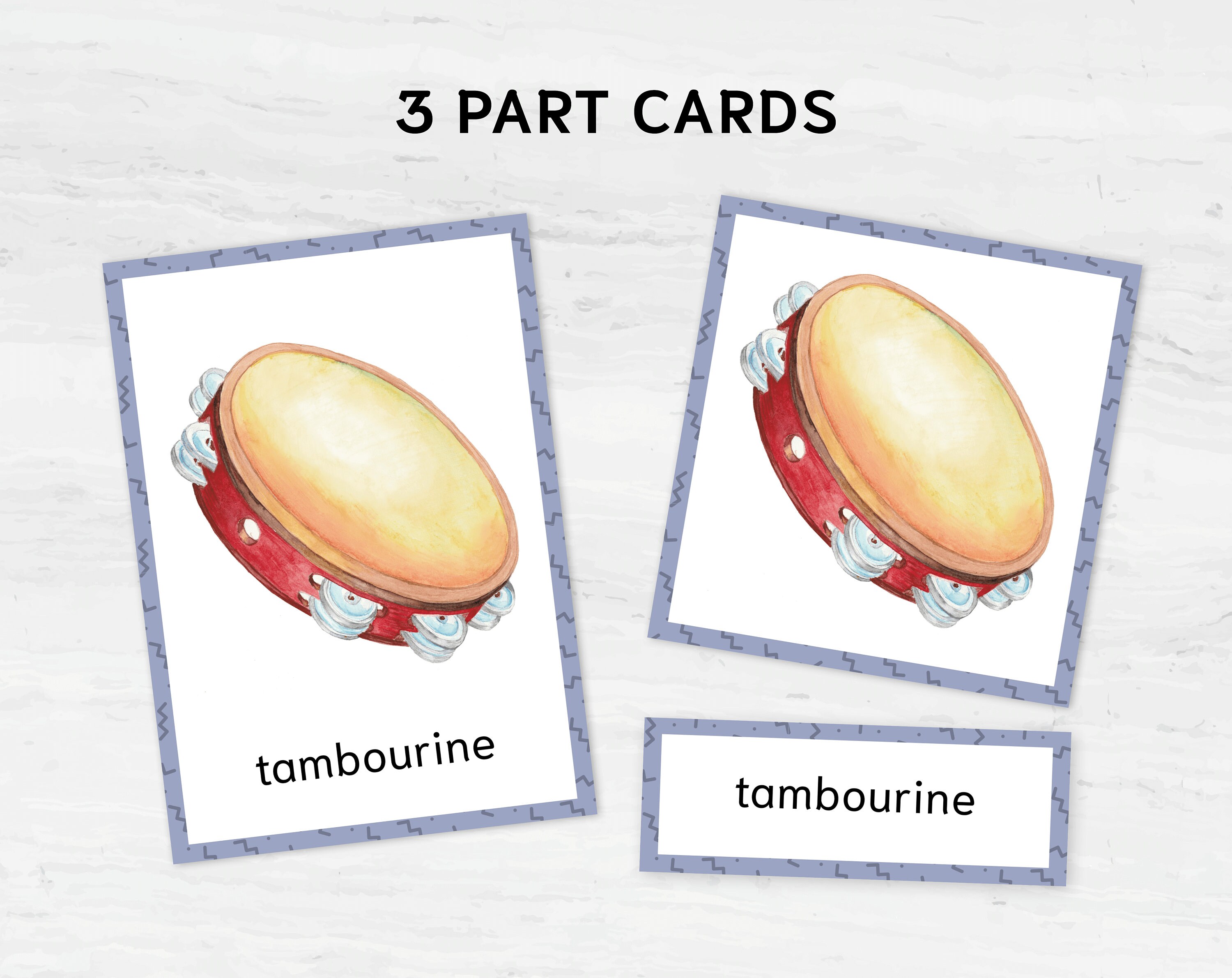 Musical Instruments Flashcards. Printable Watercolor Montessori 3 Part ...