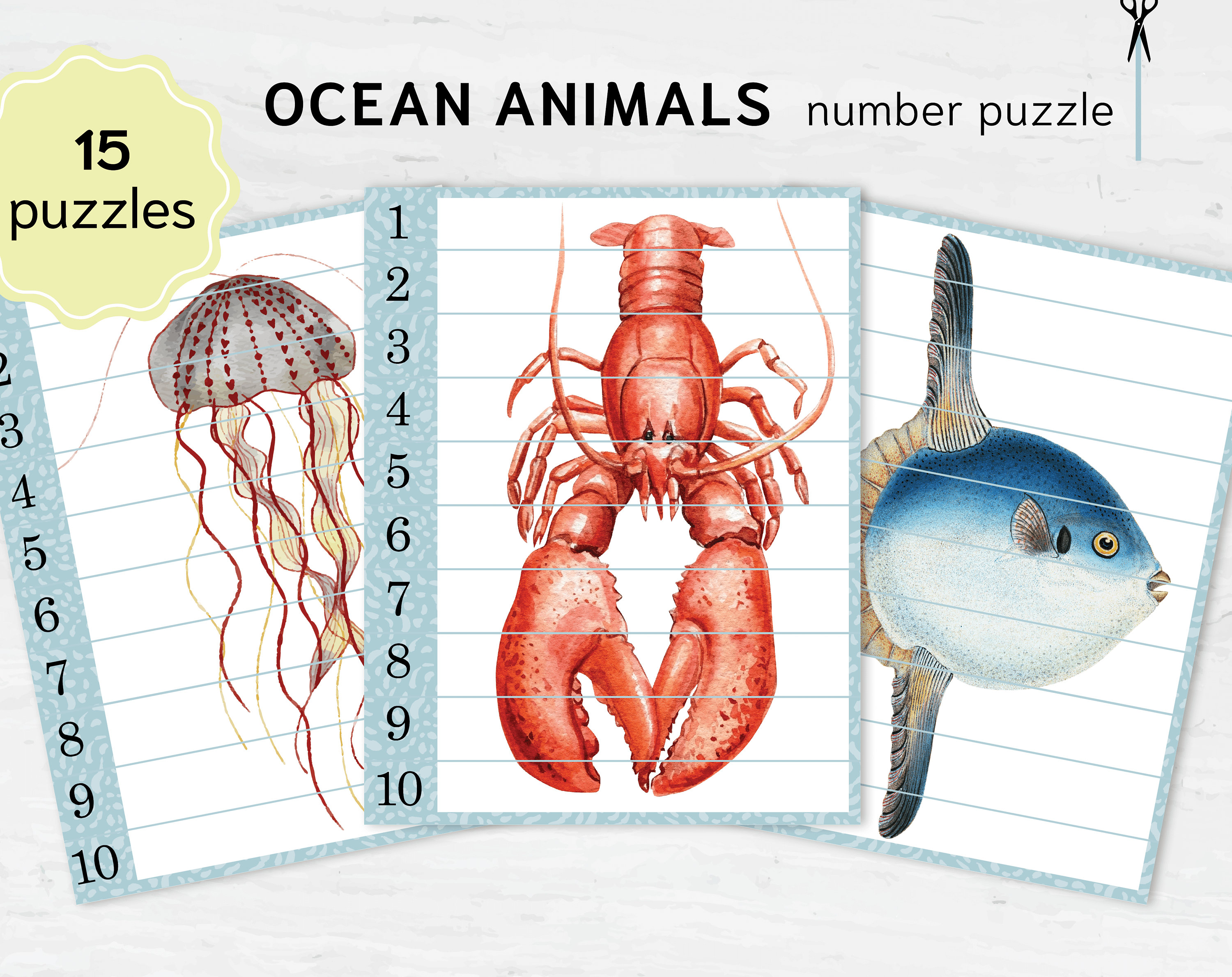 Sea Animals Number Sequence Printable Puzzle. Montessori Preschool Math ...