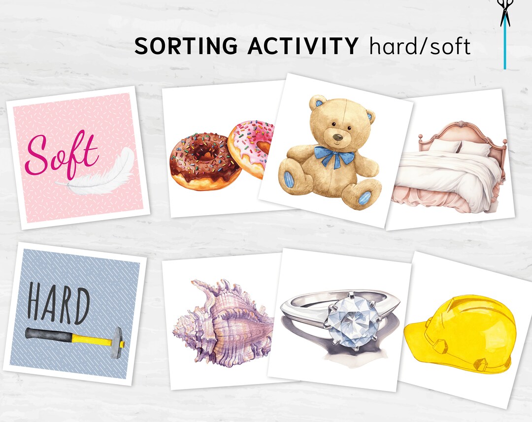 Soft & Hard Montessori Sorting Activity Flashcards for - Etsy