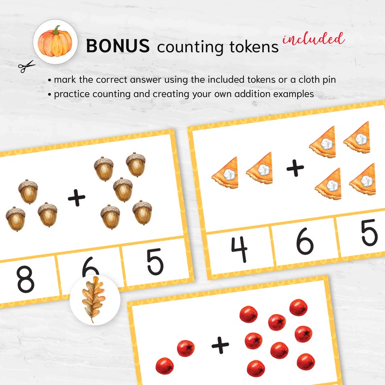 Montessori Fall Addition Cards: Preschool Math Practice (digital ...