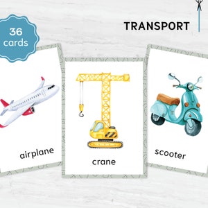 Printable Transport Flashcards Montessori Learning - Watercolor 3 Part ...