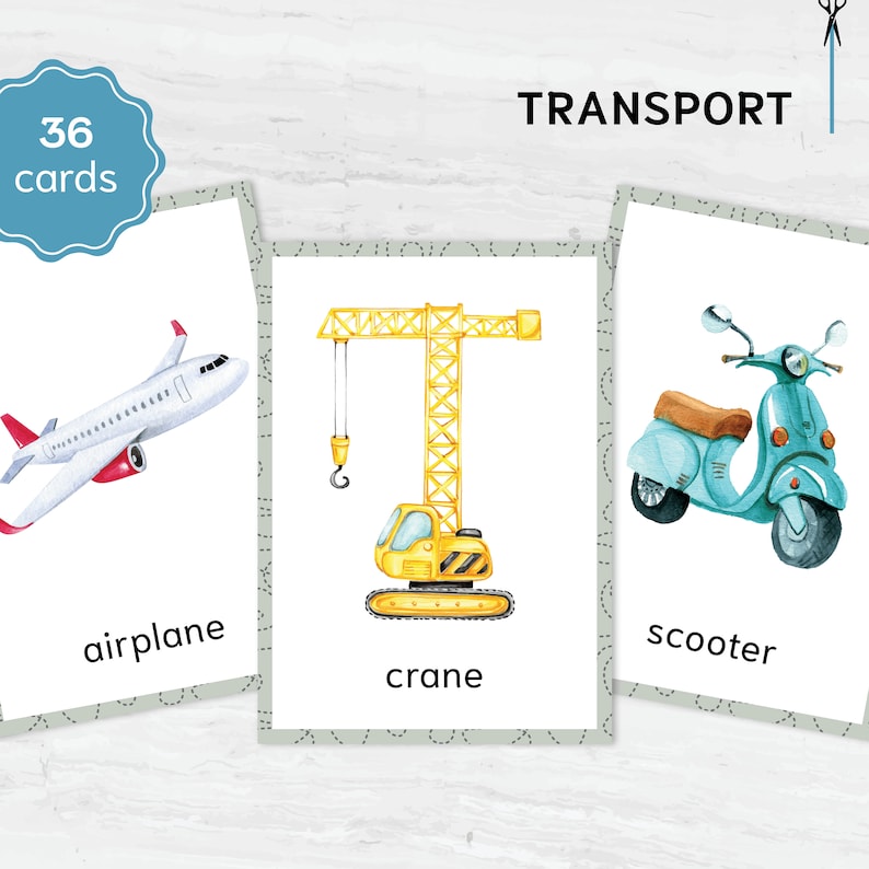 Printable Transport Flashcards for Montessori Learning Watercolor 3 ...