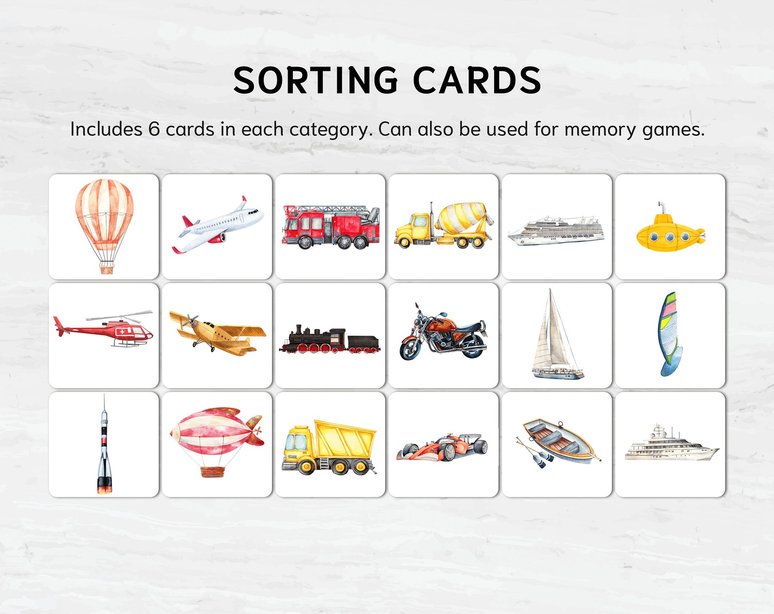 Transportation Sorting Activity: Montessori Preschool Math (printable ...