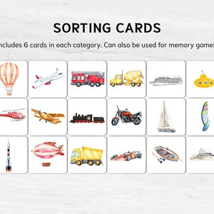 Transportation Sorting Activity: Montessori Preschool Math (printable ...