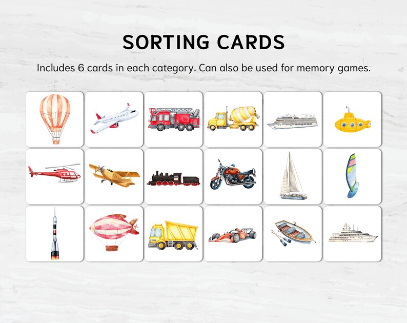 Transportation Sorting Activity: Montessori Preschool Math (printable ...