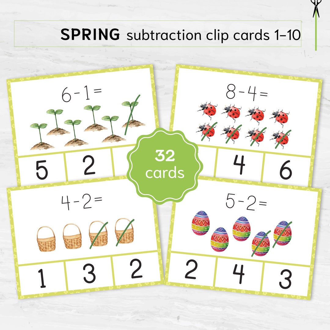 Spring Math Subtraction Clip Cards for Preschool | Montessori Math ...