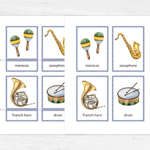 Musical Instruments Flashcards. Printable Watercolor Montessori 3 Part ...