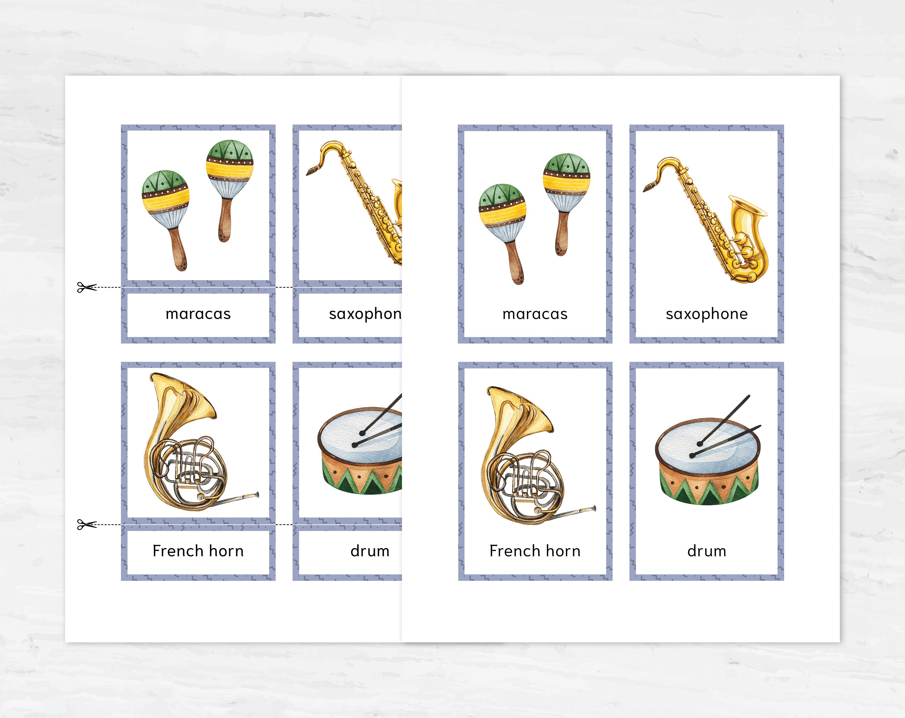 Musical Instruments Flashcards. Printable Watercolor Montessori 3 Part ...